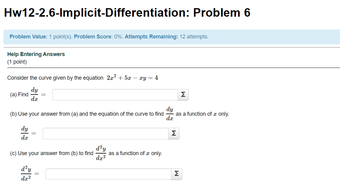 Solved Hw12-2.6-Implicit-Differentiation: Problem 6 Problem | Chegg.com