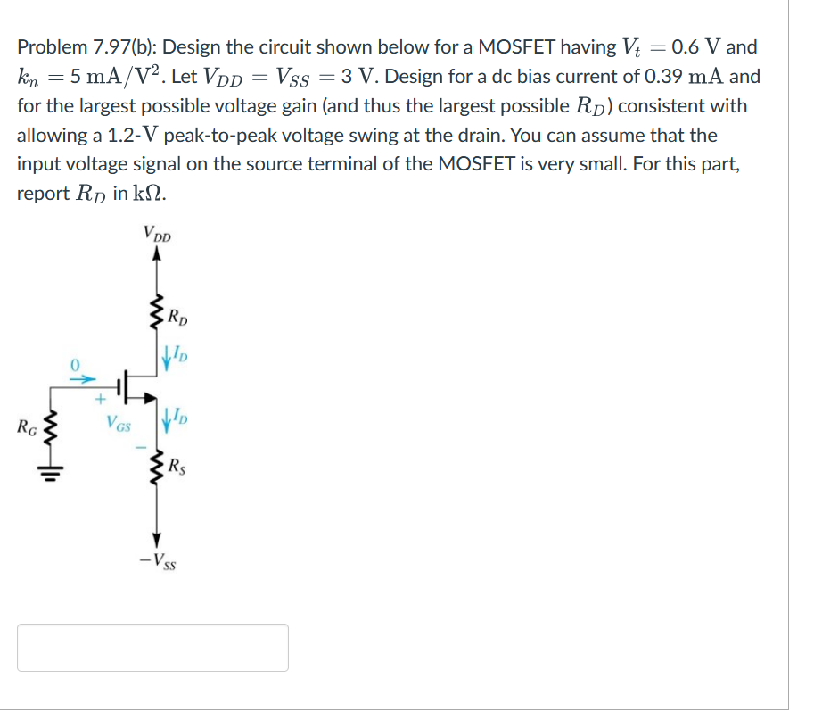 Solved Problem 7.97(b): Design the circuit shown below for a | Chegg.com