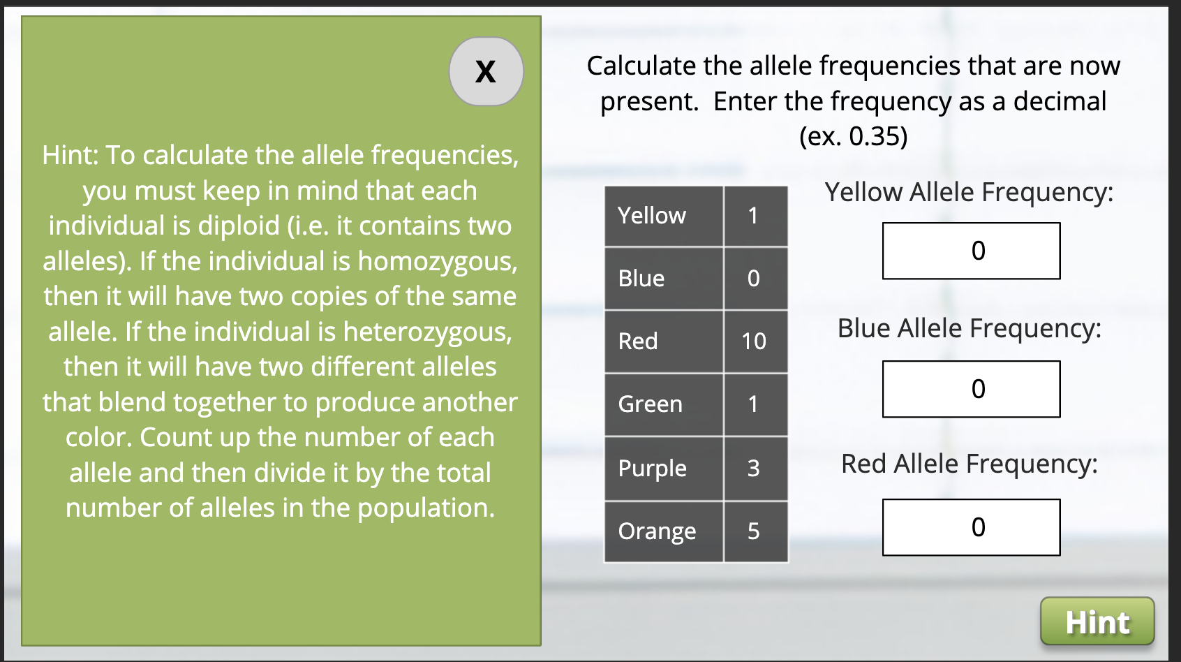 Solved х Calculate the allele frequencies that are now | Chegg.com