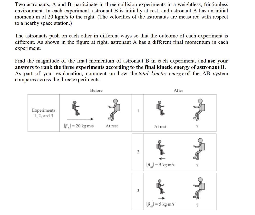 Solved Two astronauts, A and B, participate in three | Chegg.com