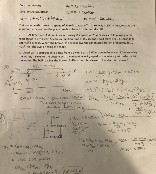 Solved Constant Velocity: Constant Acceleration: 2. A plane | Chegg.com
