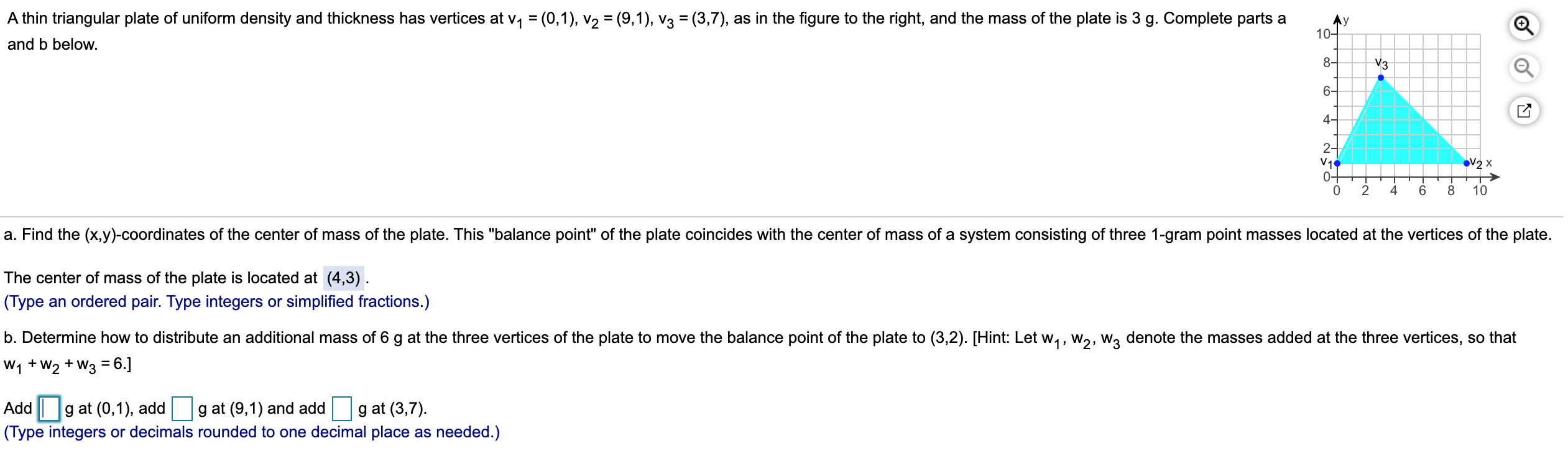 Solved A thin triangular plate of uniform density and | Chegg.com