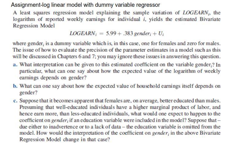 Solved Assignment-log linear model with dummy variable | Chegg.com