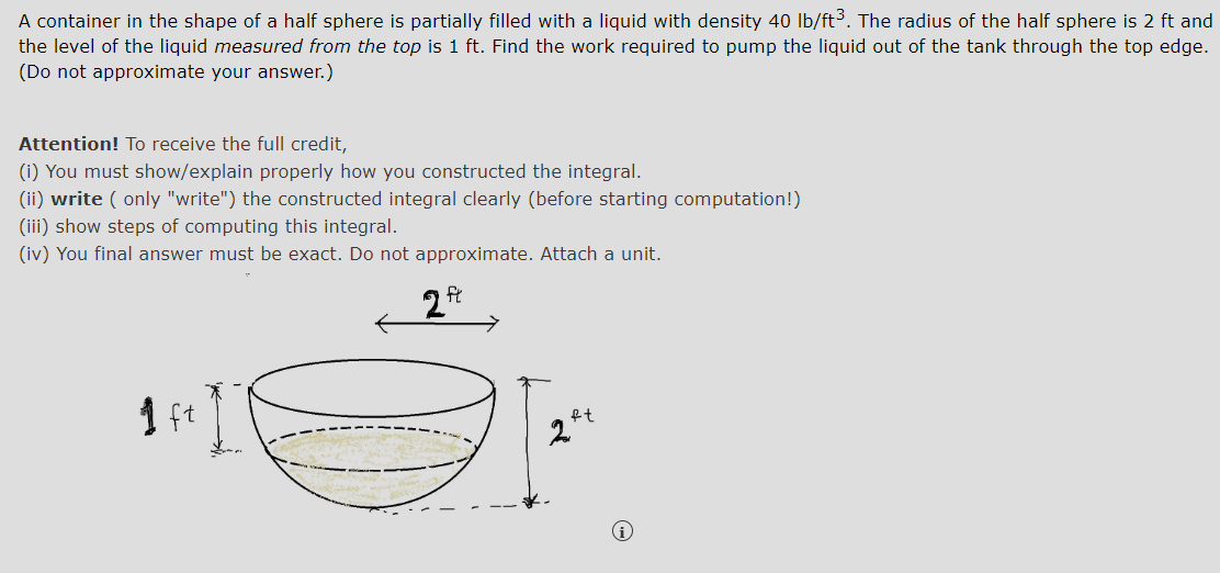 Solved Find the work required to pump the liquid out of the | Chegg.com