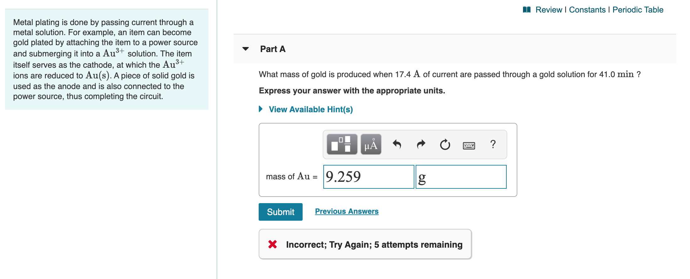 Solved II Review | Constants | Periodic Table Part A Metal | Chegg.com