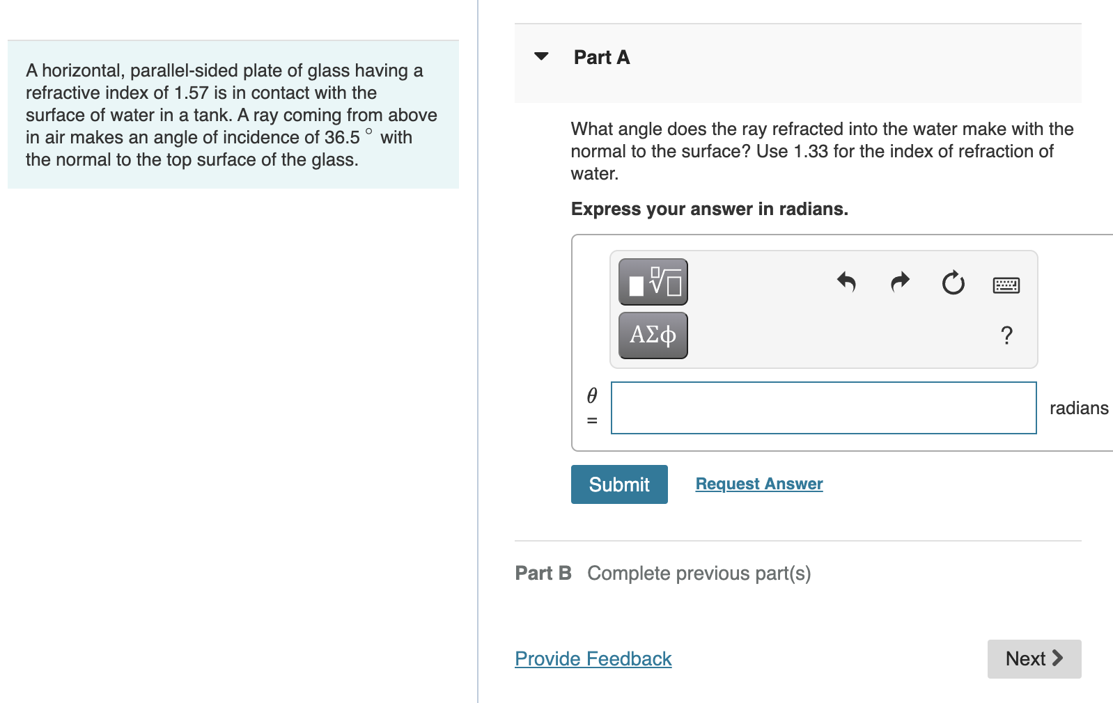 Solved Part A A horizontal, parallel-sided plate of glass | Chegg.com