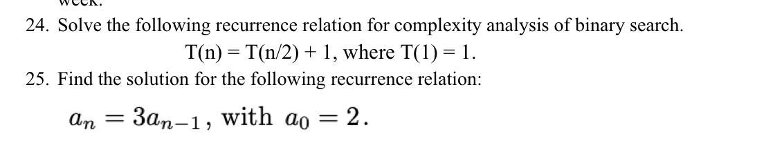 Solved Solve the following recurrence relation for | Chegg.com