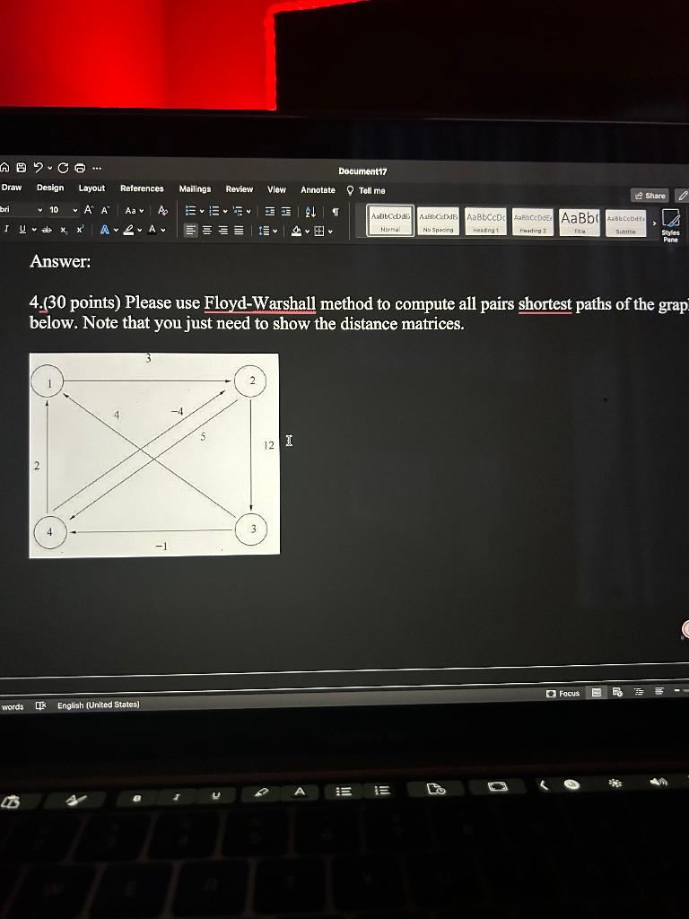 Solved 4.(30 points) Please use Floyd-Warshall method to | Chegg.com Solved 4.(30 points) Please use Floyd-Warshall method to | Chegg.com