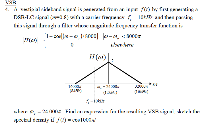 VSB 4. A vestigial sideband signal is generated from | Chegg.com