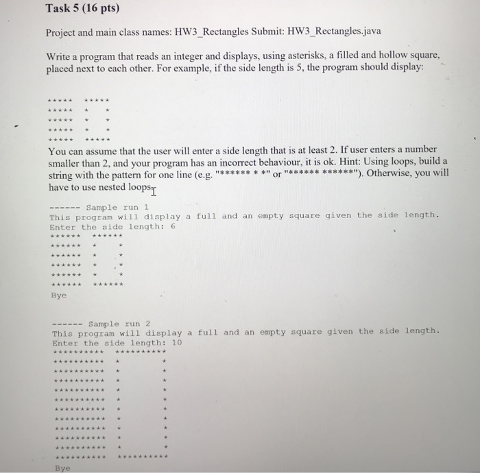 Solved Task 5 (16 pts) Project and main class names: | Chegg.com