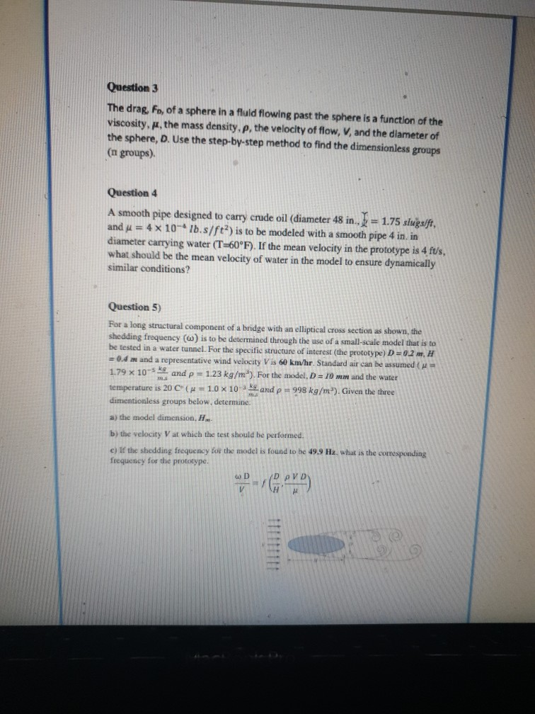 Solved Question 3 The drag, Fo, of a sphere in a fluid | Chegg.com
