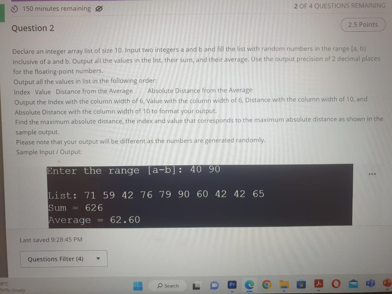Solved Absolute Max Distance =8.80 at index 2 for 27149 | Chegg.com