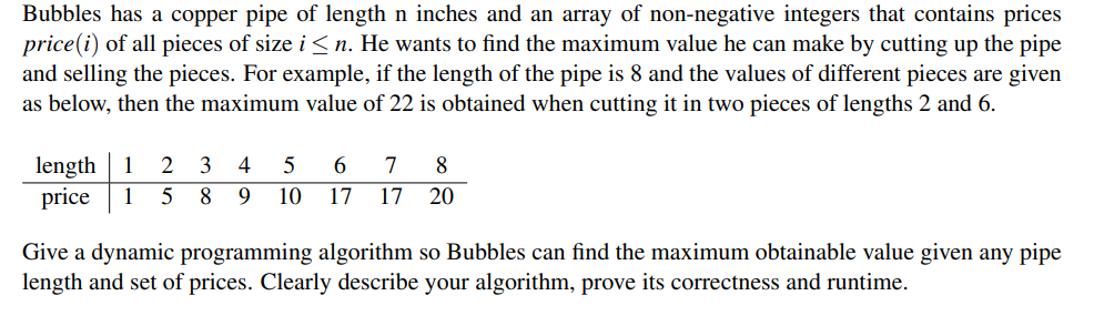 Solved Bubbles has a copper pipe of length n inches and an | Chegg.com