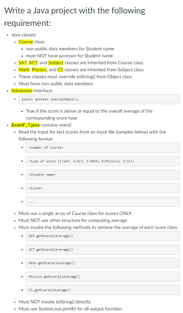 Solved requirement: - Java classes: - Course class: - | Chegg.com