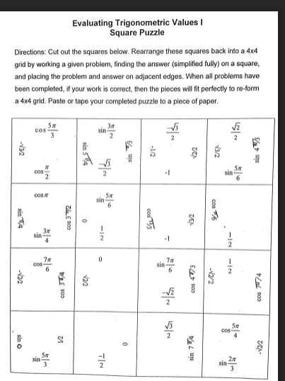 Solved Evaluating Trigonometric Values Square Puzzle | Chegg.com