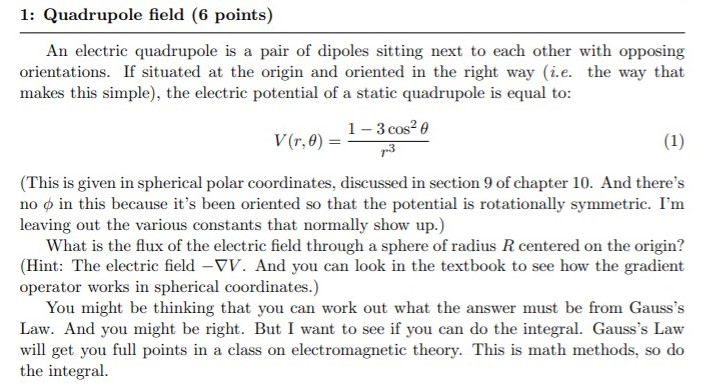 Solved 1: Quadrupole field (6 points) An electric quadrupole | Chegg.com