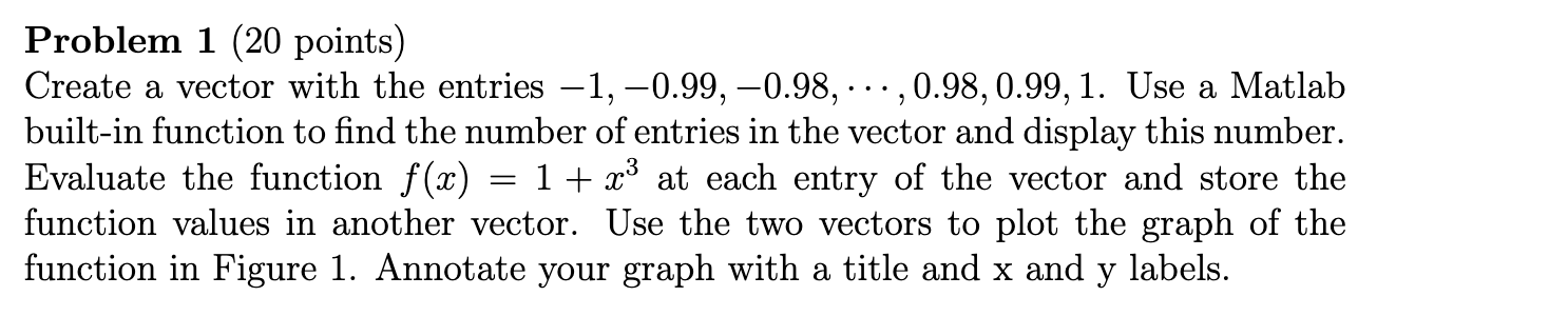 Solved Problem 1 (20 points) Create a vector with the | Chegg.com