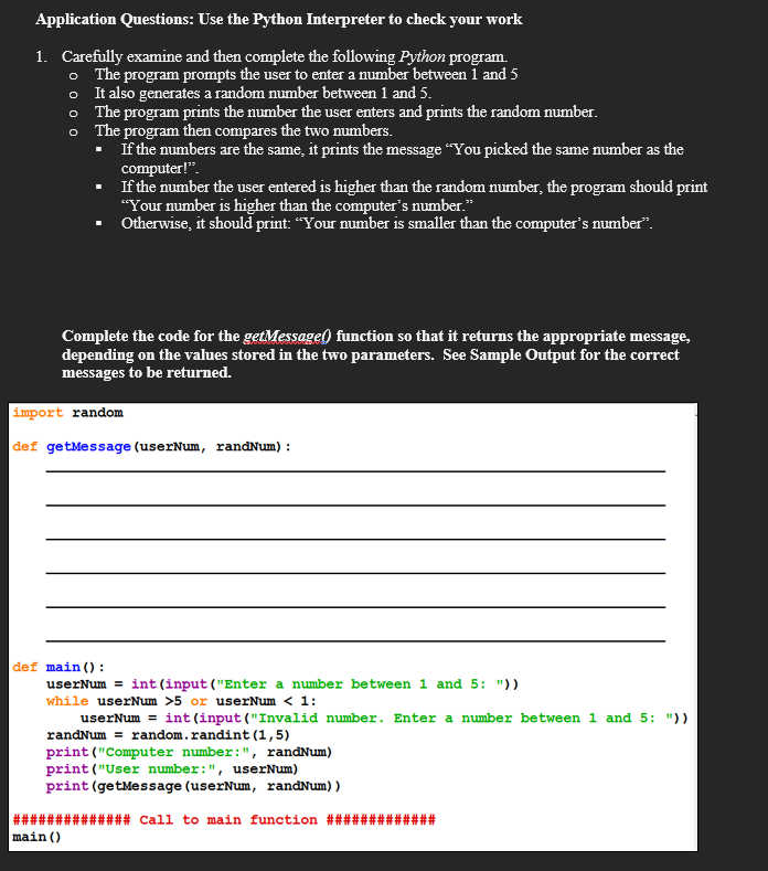 Solved Application Questions: Use the Python Interpreter to | Chegg.com