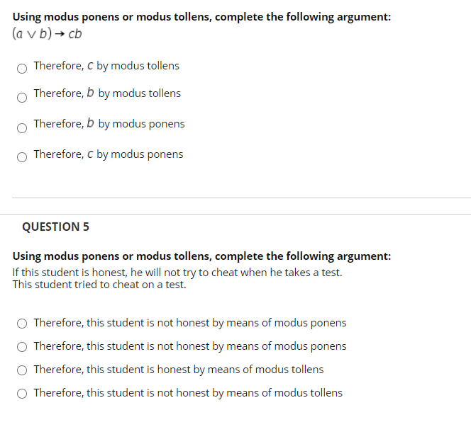 Solved Using modus ponens or modus tollens, complete the | Chegg.com