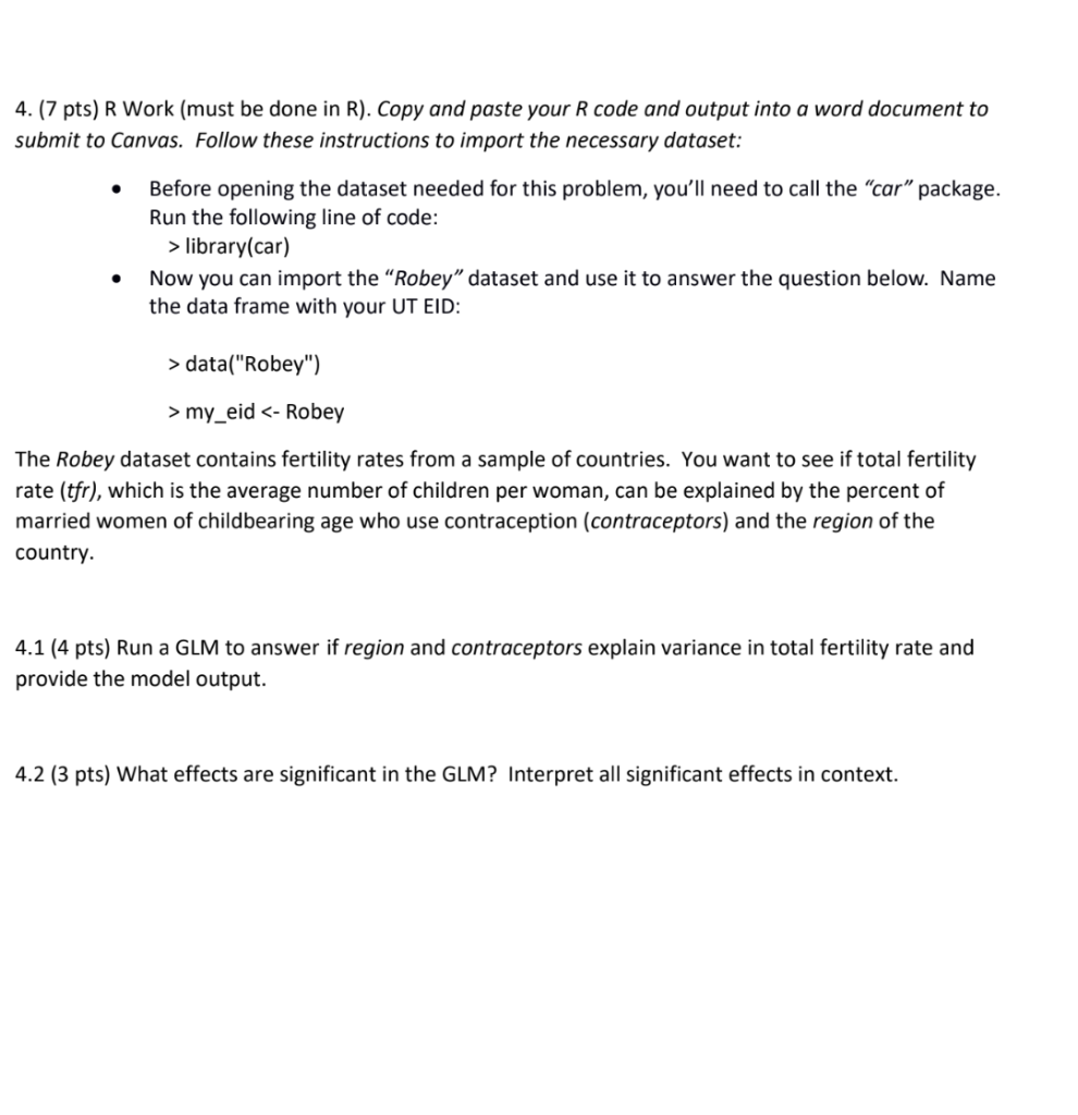 Solved 4. (7 pts) R Work (must be done in R). Copy and paste | Chegg.com