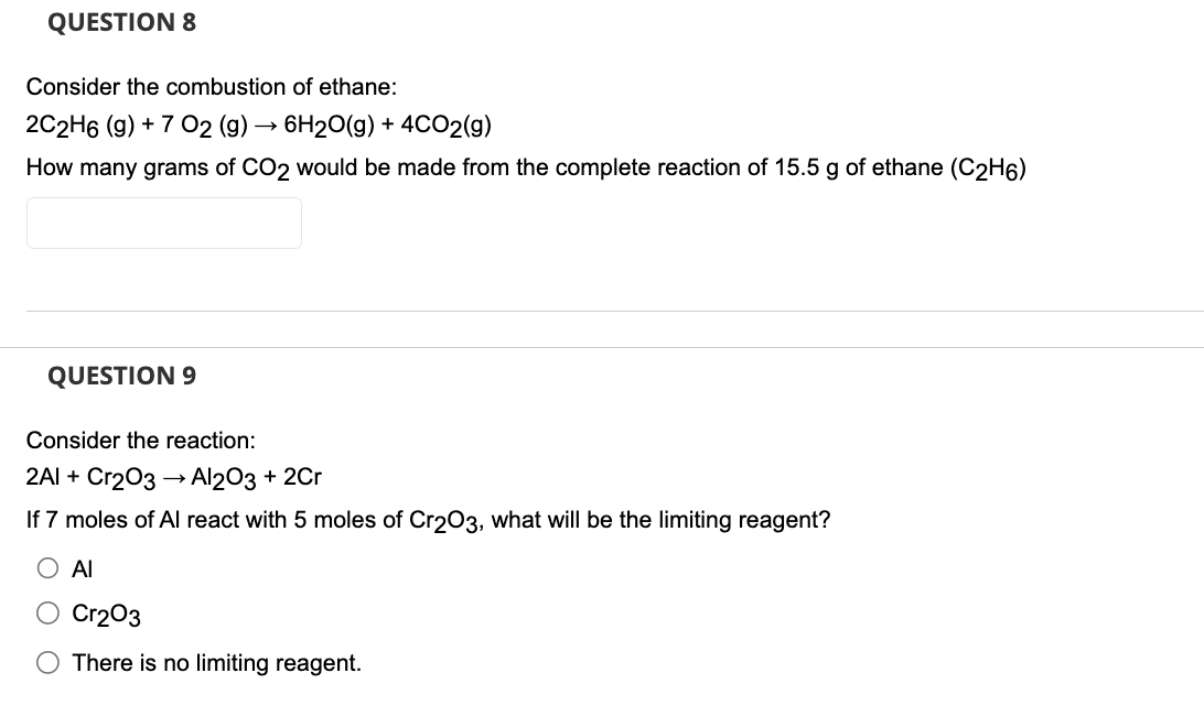 Solved Consider the combustion of ethane: 2C2H6( g)+7O2( | Chegg.com