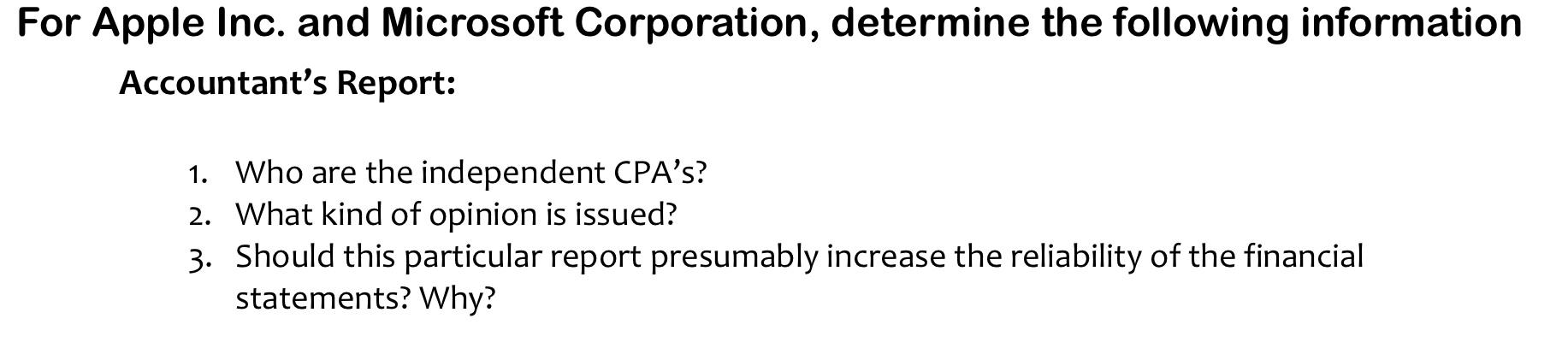 Solved For Apple Inc. and Microsoft Corporation, determine | Chegg.com