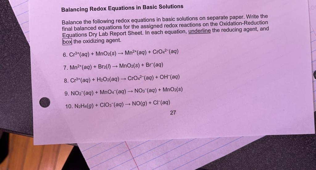 Solved Balancing Redox Equations in Basic Solutions Balance | Chegg.com