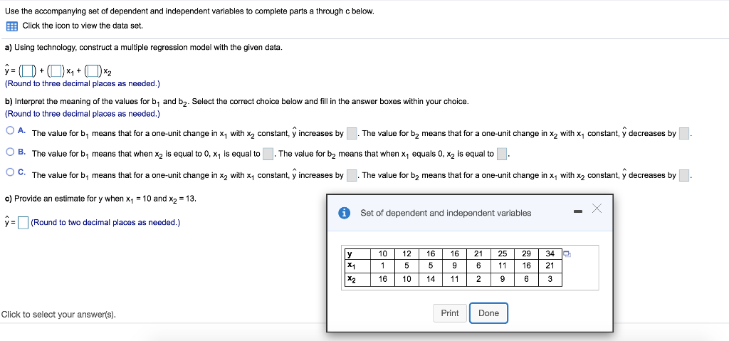 Solved Use the accompanying set of dependent and independent | Chegg.com