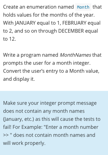 Solved Create an enumeration named Month that holds values | Chegg.com