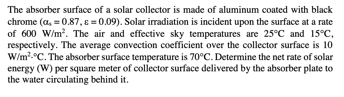 Solved The absorber surface of a solar collector is made of | Chegg.com
