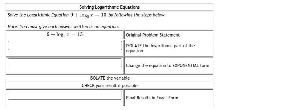 Solved Solving Logarithmic Equations Solve the Logarithmic | Chegg.com