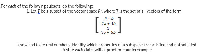 Solved or each of the following subsets, do the following: | Chegg.com