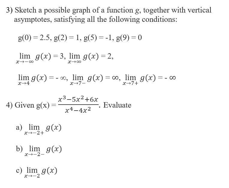 Solved 3) Sketch a possible graph of a function g, together | Chegg.com