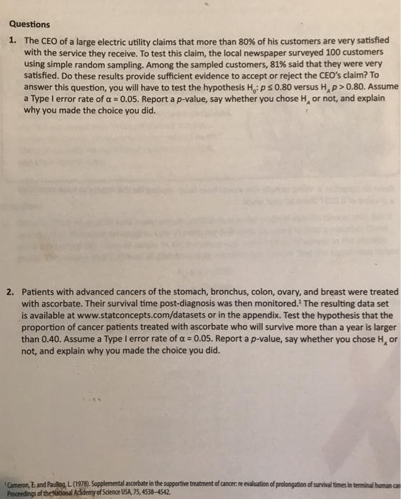 Solved Questions The CEO of a large electric utility claims | Chegg.com