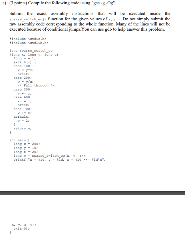 a) (3 points) Compile the following code using "gcc | Chegg.com