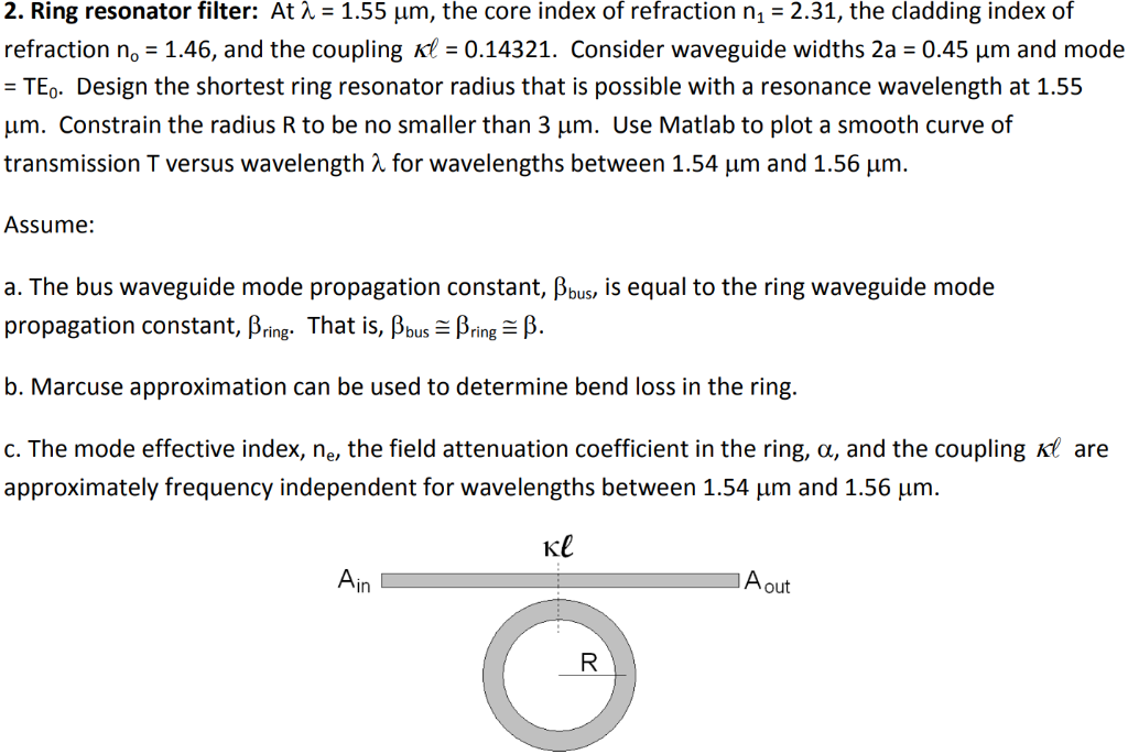2. Ring resonator filter: At λ-1.55 μm, the core | Chegg.com