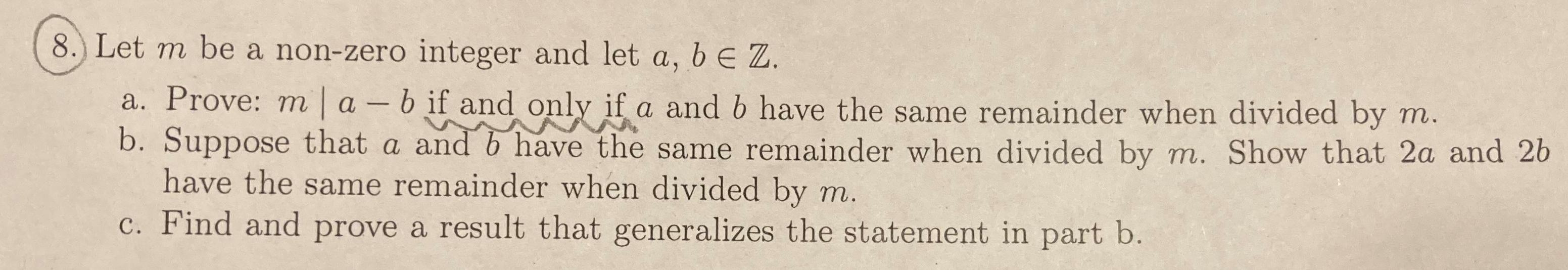 Solved 8. Let m be a non-zero integer and let a, b E Z. a. | Chegg.com