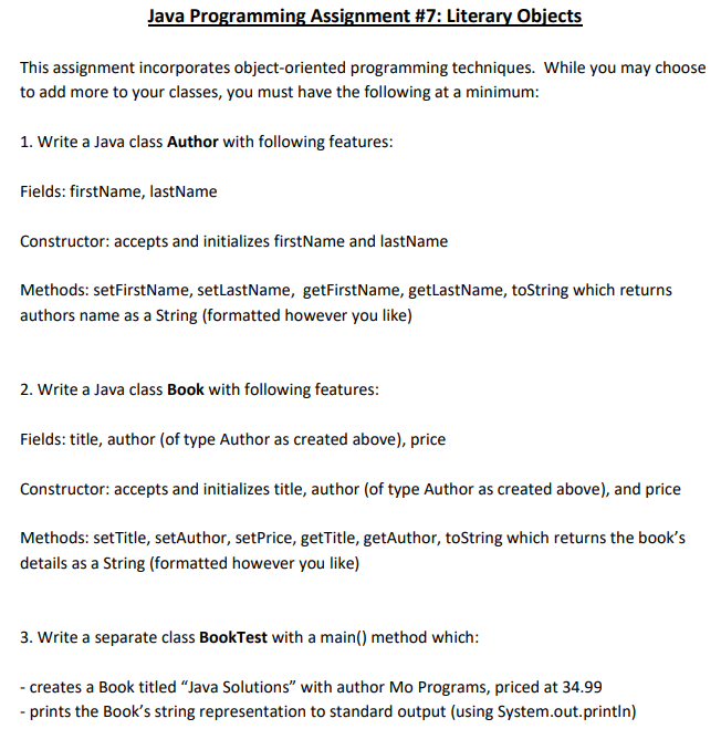 Solved Java Programming Assignment #7: Literary Objects This | Chegg.com