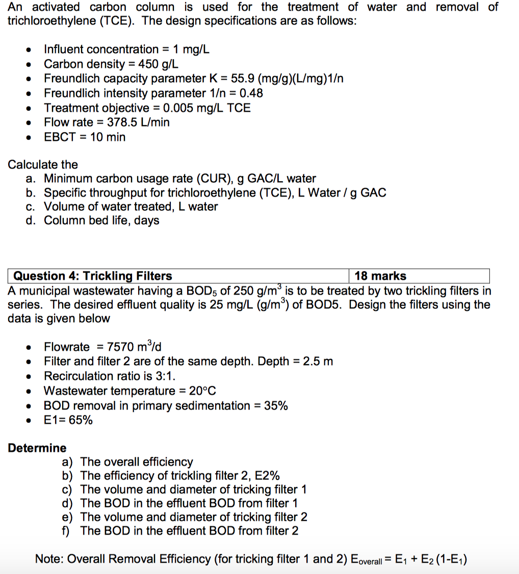 Solved An activated carbon column is used for the treatment | Chegg.com