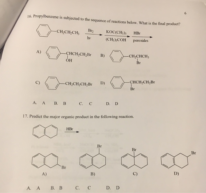 Solved Propylbenzene is subjected to the sequence of | Chegg.com