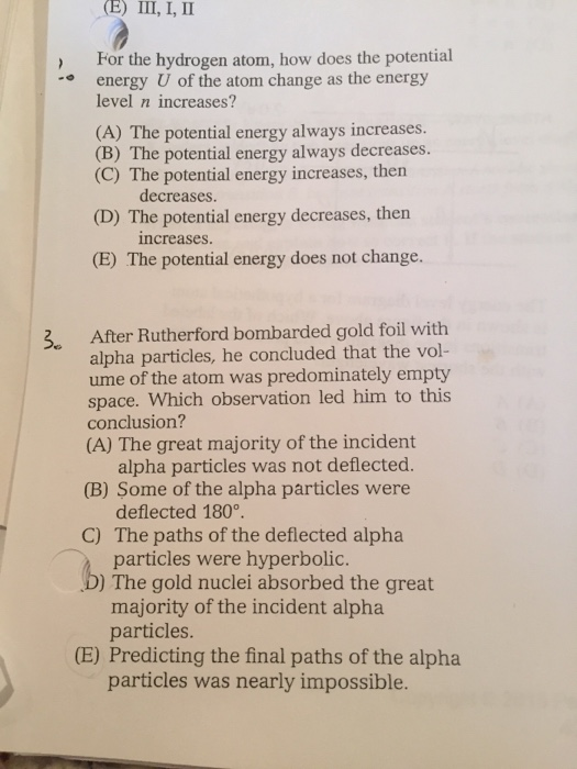 Solved For the hydrogen atom, how does the potential energy | Chegg.com