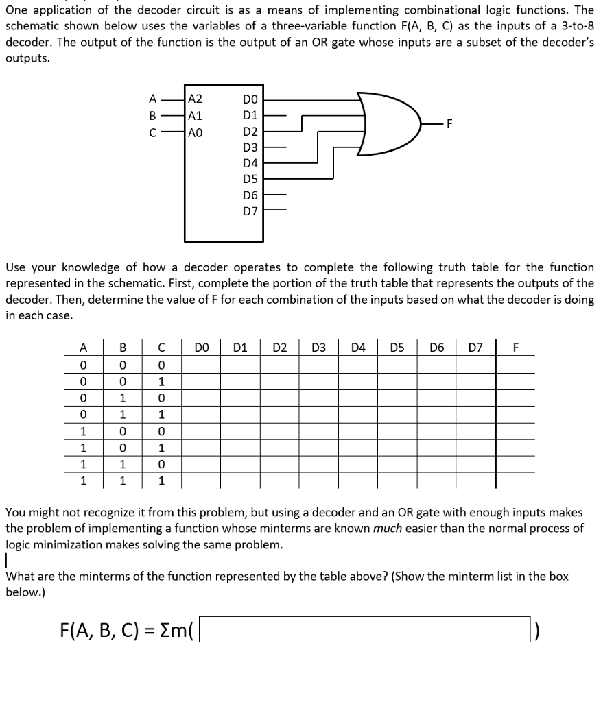 Solved One Application Of The Decoder Circuit Is As A Means