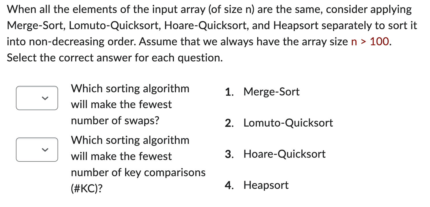 Solved When all the elements of the input array (of size n ) | Chegg.com