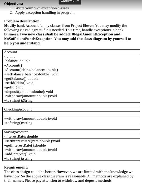 Solved nwith Objectives: 1. Write your own exception | Chegg.com