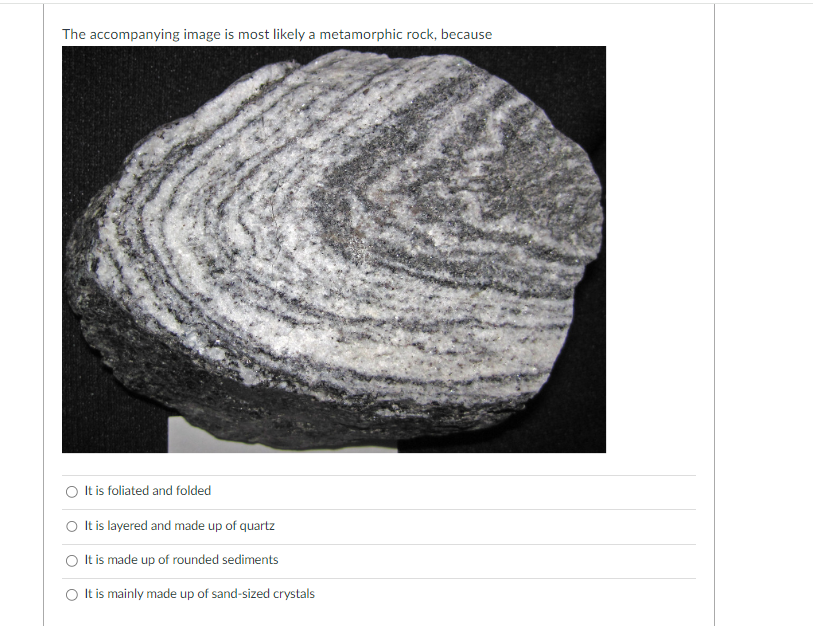 Solved The accompanying image is most likely a metamorphic | Chegg.com