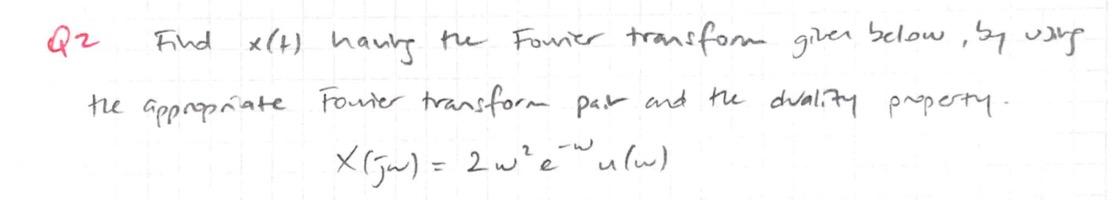 Solved Q2 Find x(+) having the Fourier transform given | Chegg.com