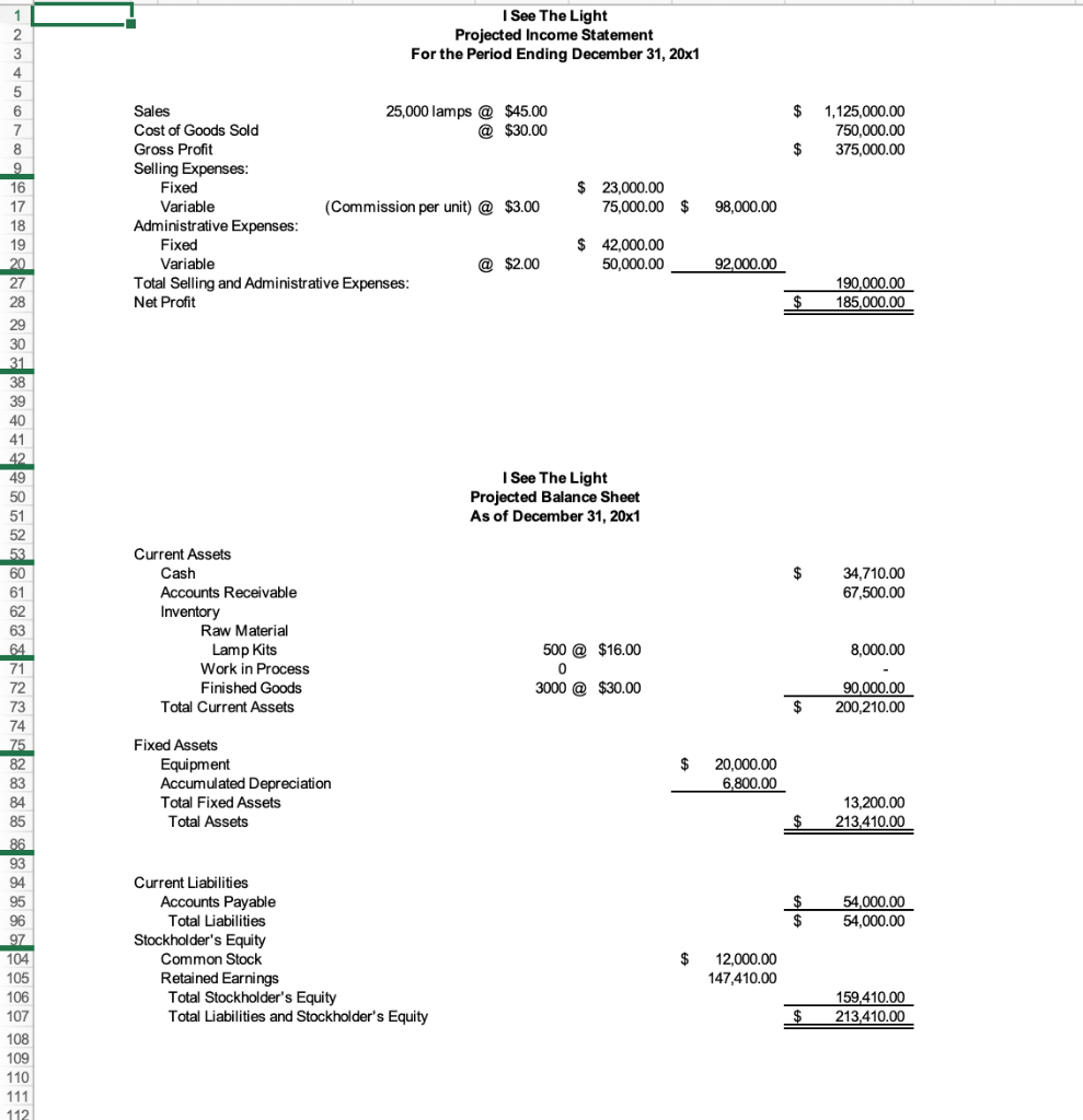 Solved I See The Light Projected Income Statement For the | Chegg.com