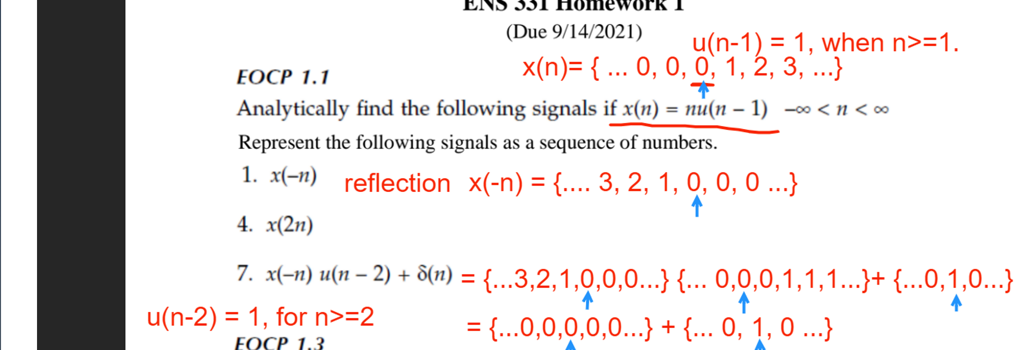 Solved mewor (Due 9/14/2021) u(n-1) = 1, when n>=1. EOCP 1.1 | Chegg.com
