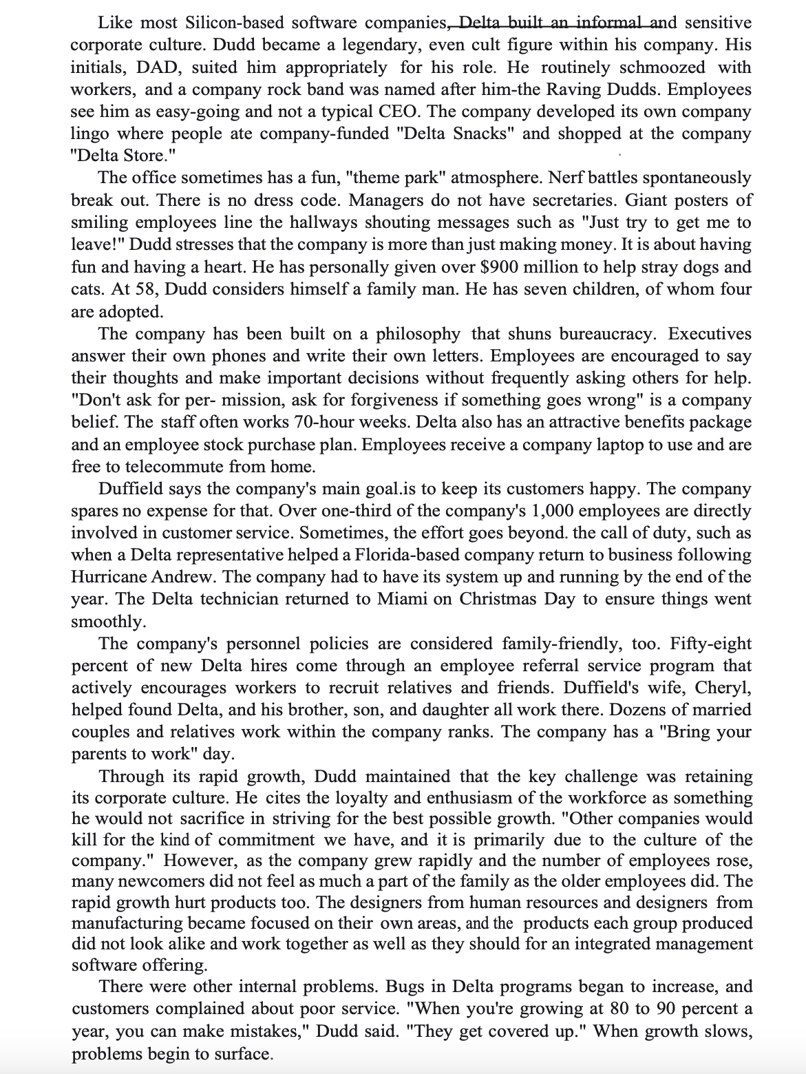 Solved Exercise: Transition at a Delta Software Company | Chegg.com