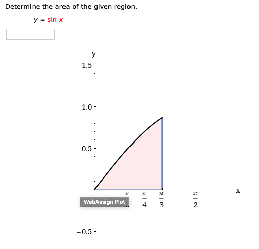 Solved Determine the area of the given region. y = sinx y | Chegg.com